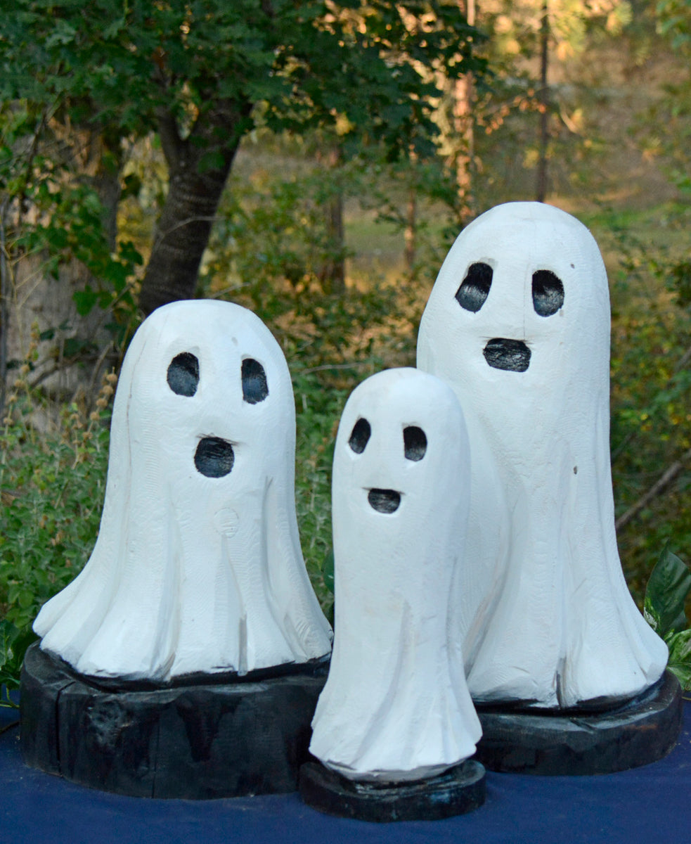 3 Tier Set Chainsaw Carved White Ghosts | Unique California Cedar Wood ...