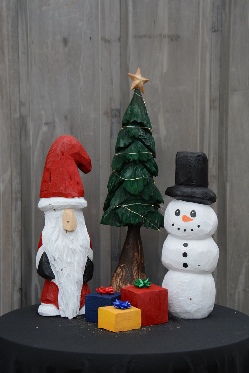 23-Inch Chainsaw Carved Christmas Tree with Removable Lights & Star To ...